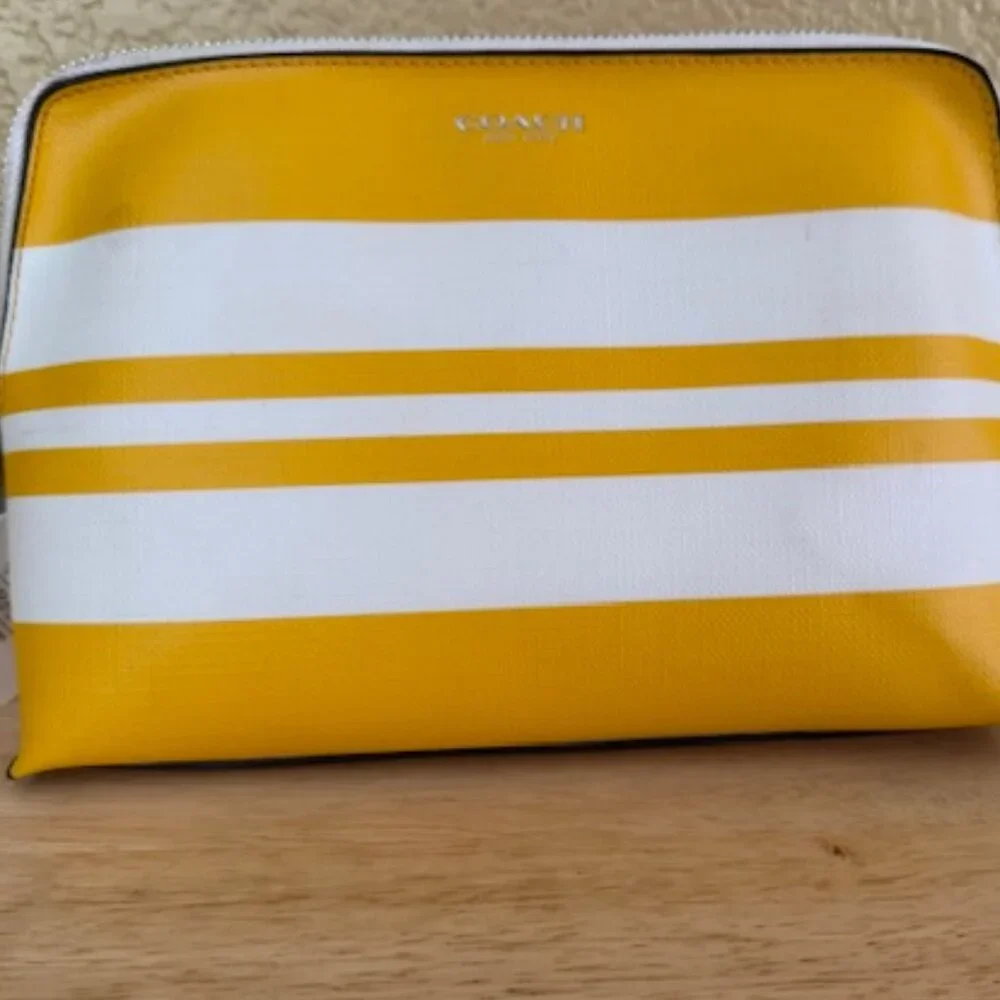 Coach | Bags | Leather Cosmetic Bag Coach Yellow And White Nwt | Poshmark